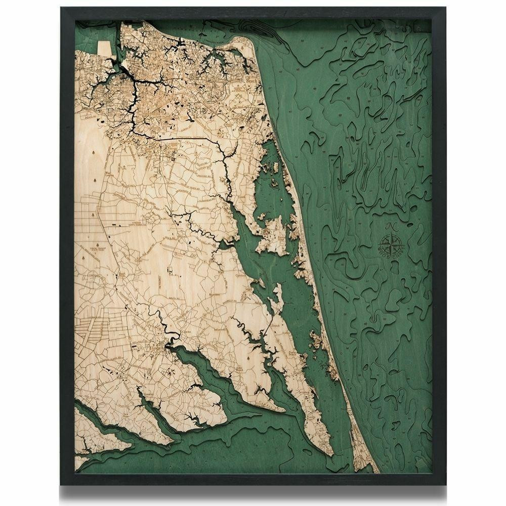 Virginia Beach to Kitty Hawk Nautical Wood Map 3D Chart