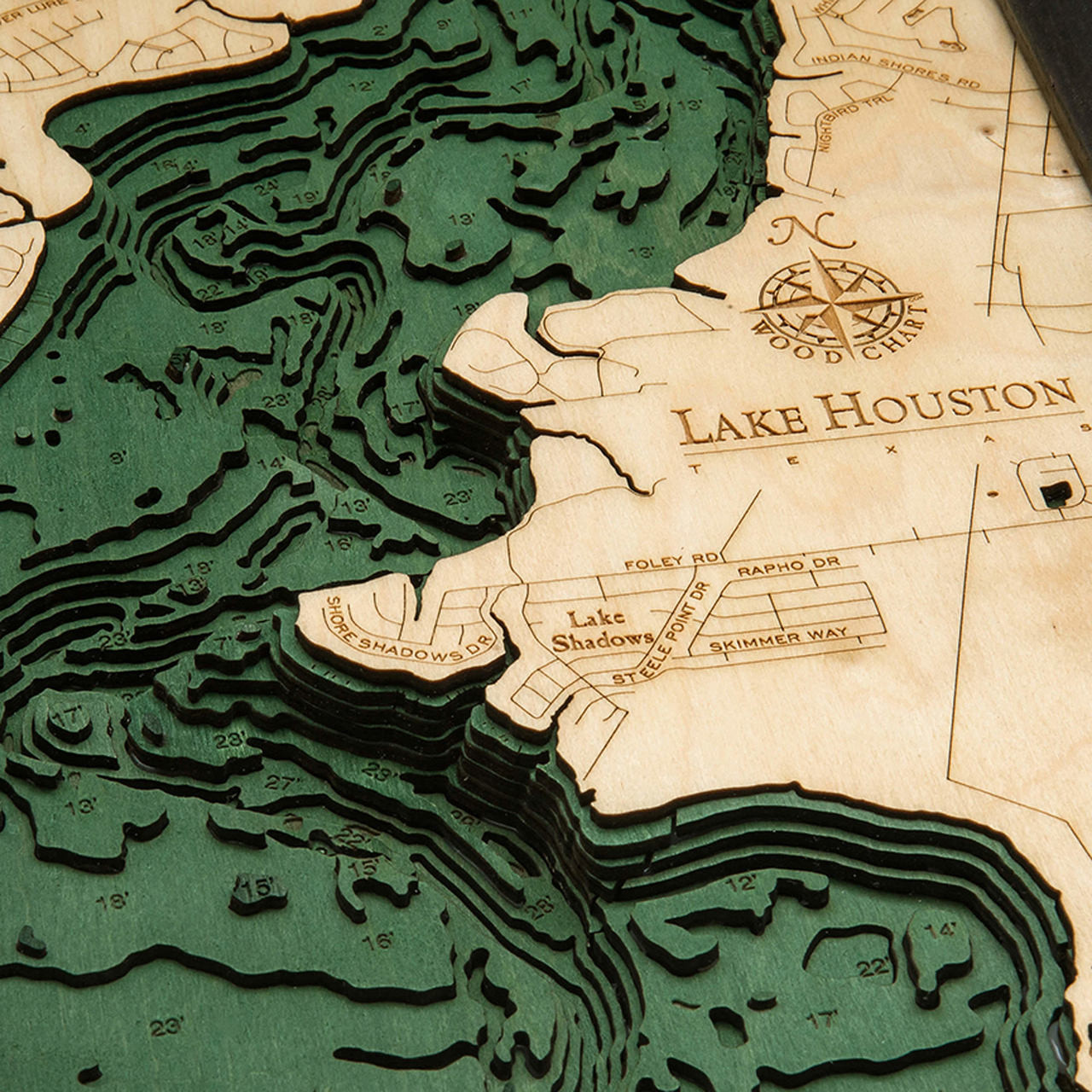 Lake Houston, Texas by 3D Nautical Wood Maps