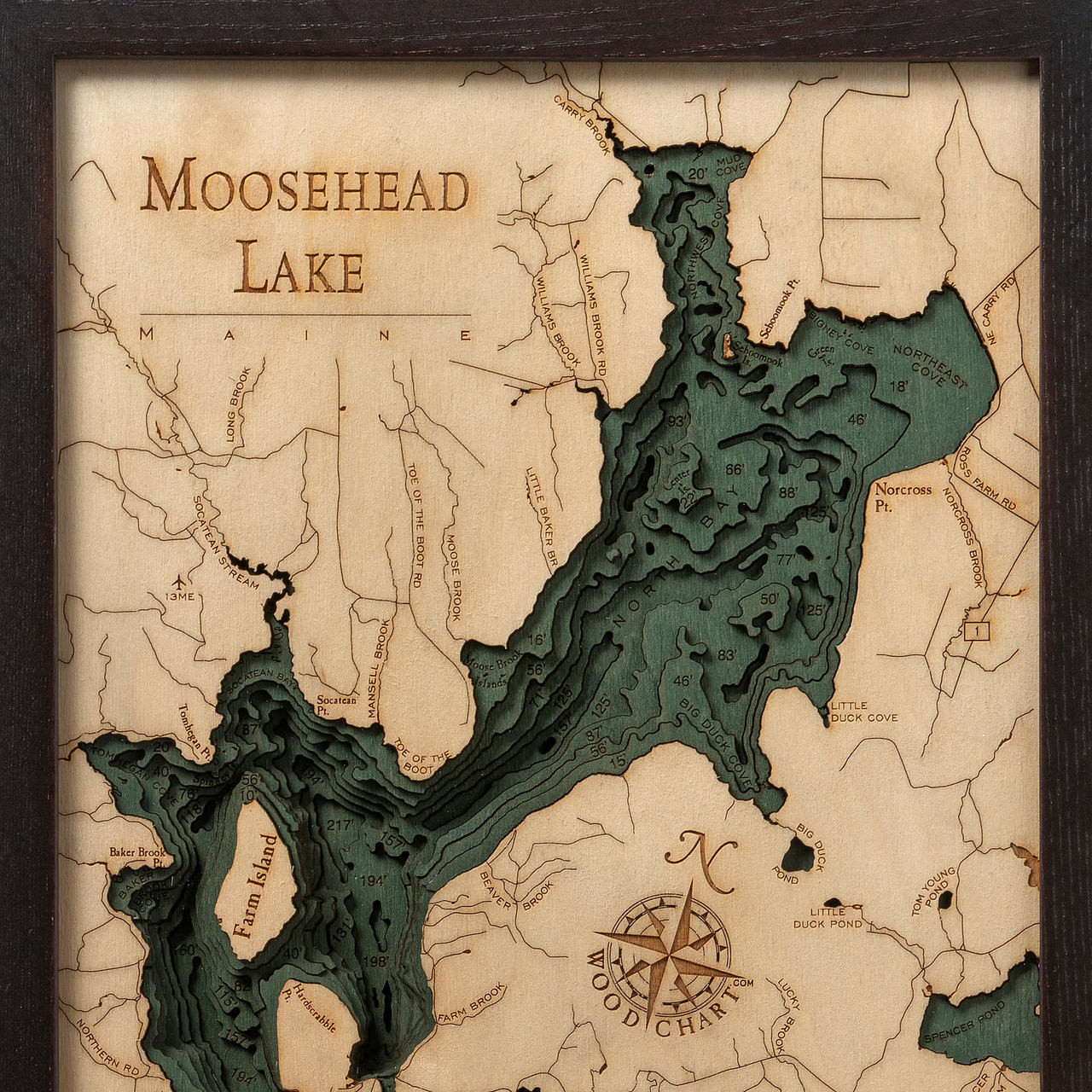 Moosehead Lake Maine - Nautical Wood Maps - 3D Wall Decor