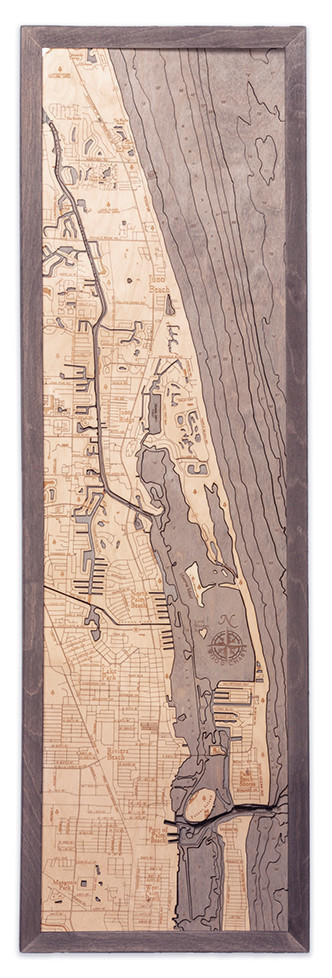 Juno Beach - Grey Frame by Nautical Wood Maps | Giving Tree Gallery