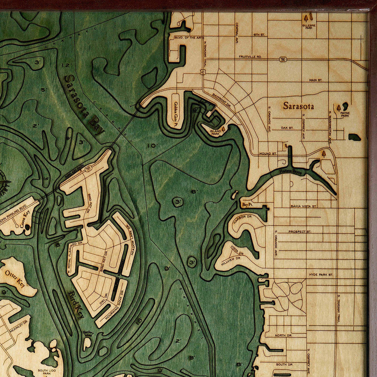 Lido Key and Siesta Key, Florida by 3D Nautical Wood Maps