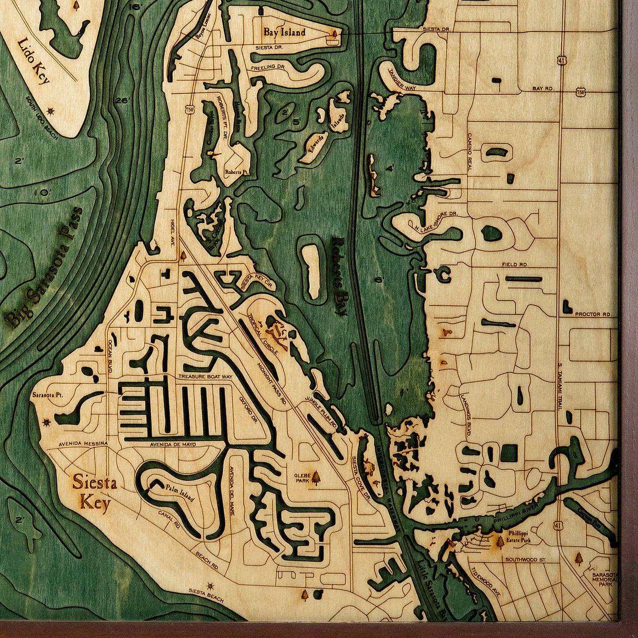 Lido Key and Siesta Key, Florida by 3D Nautical Wood Maps