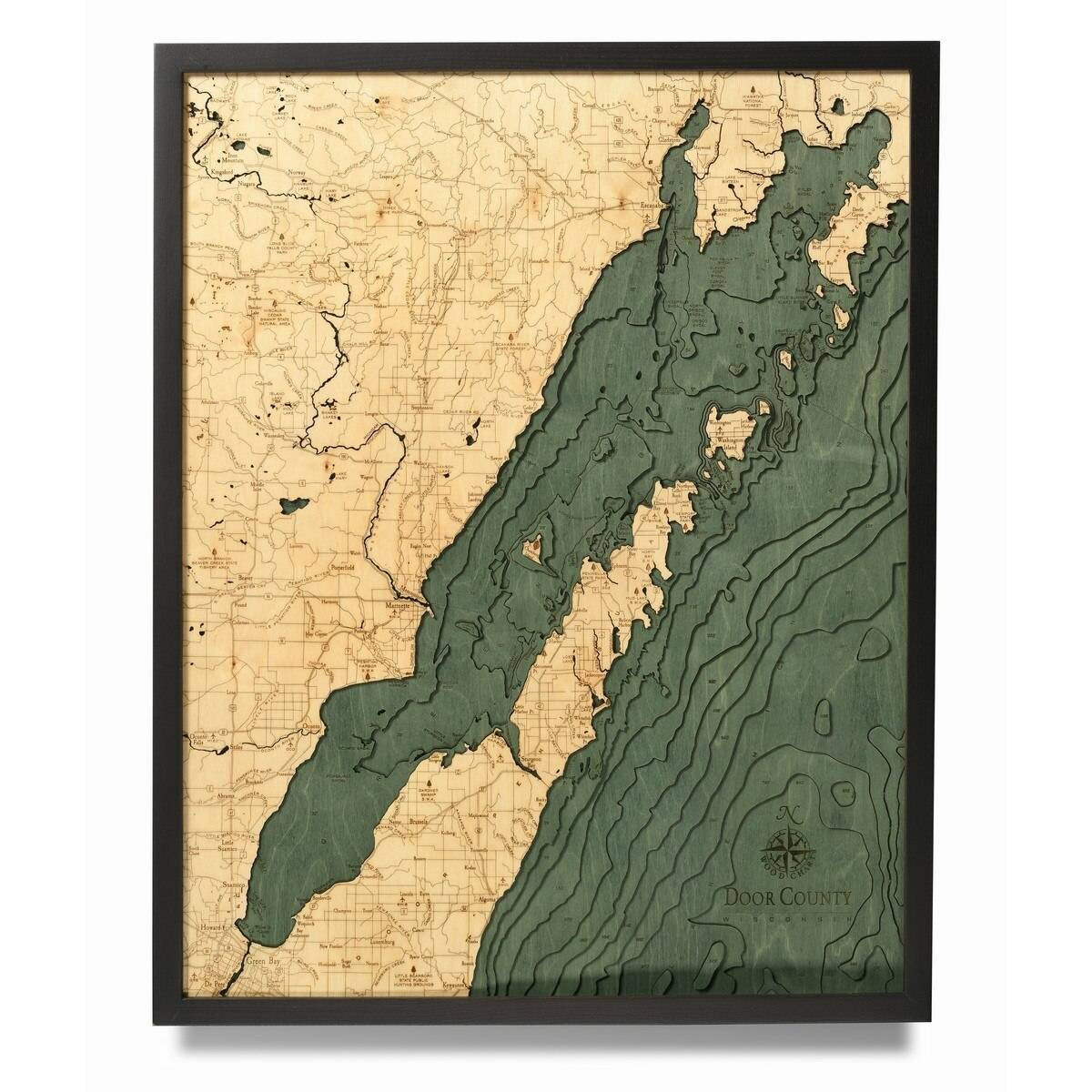 Door County Wisconsin - Nautical Wood Maps - 3D Wall Decor