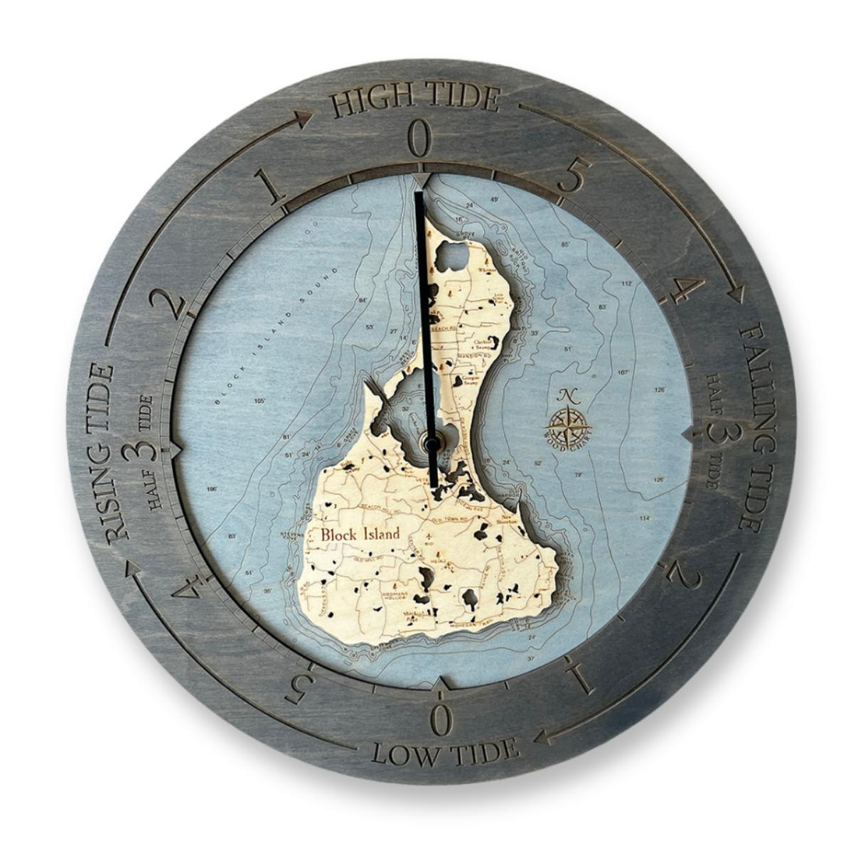 Block Island Tide Clock by Nautical Wood Maps