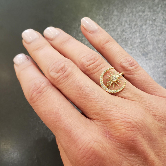 Doves by Doron Paloma Crescent Moon and Sun Yellow Gold Diamond Ring Giving Tree Gallery