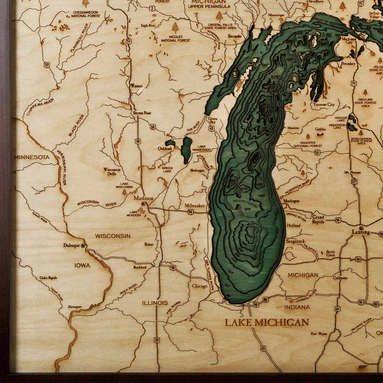 Great Lakes - Large by 3D Nautical Wood Maps