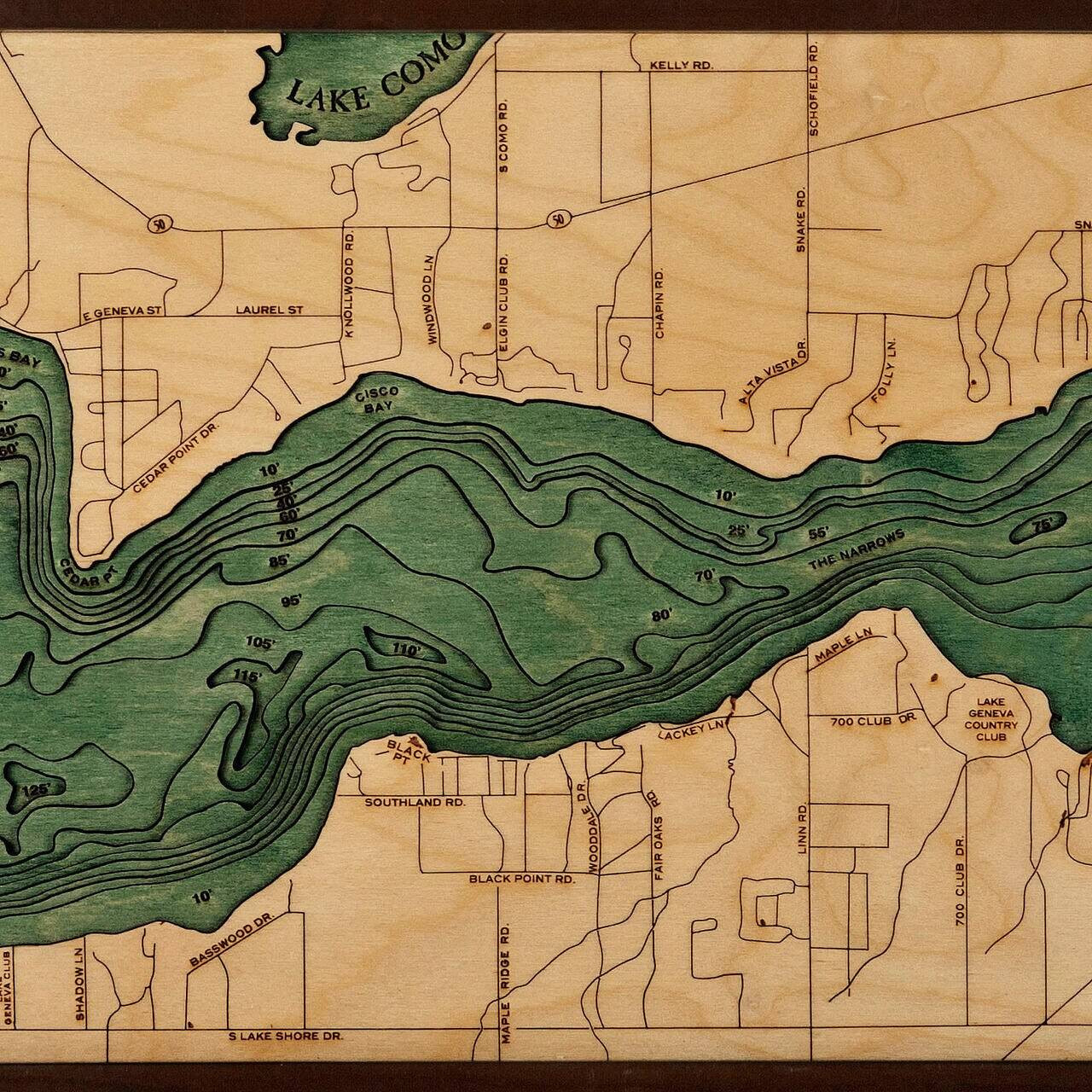 Lake Geneva, Wisconsin by 3D Nautical Wood Maps