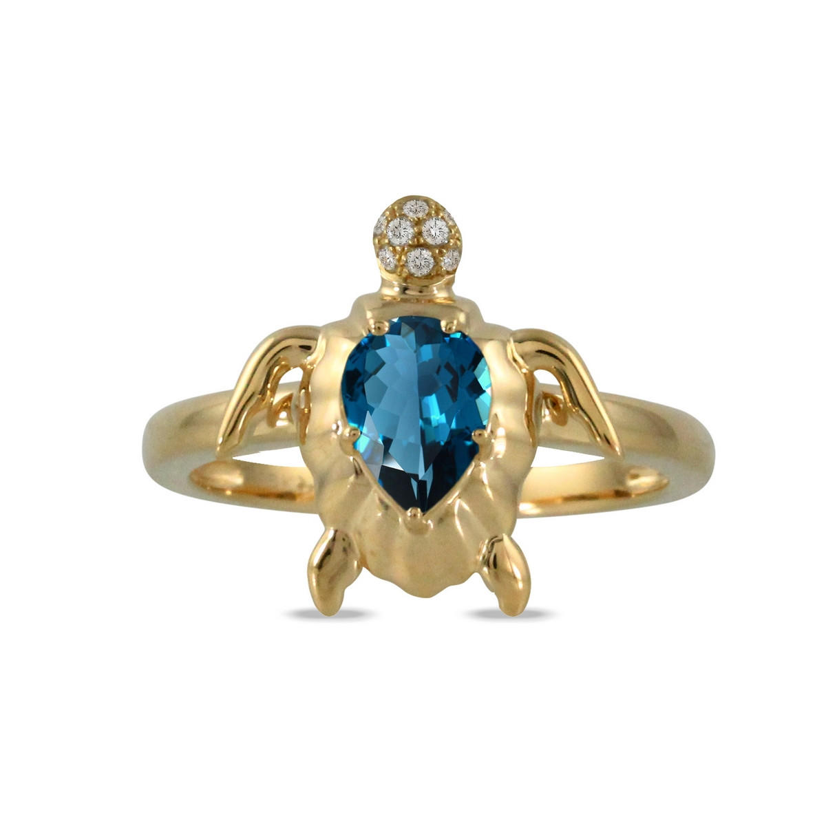 Sea Turtle London Blue Topaz Ring in Yellow Gold by Doves by Doron Paloma