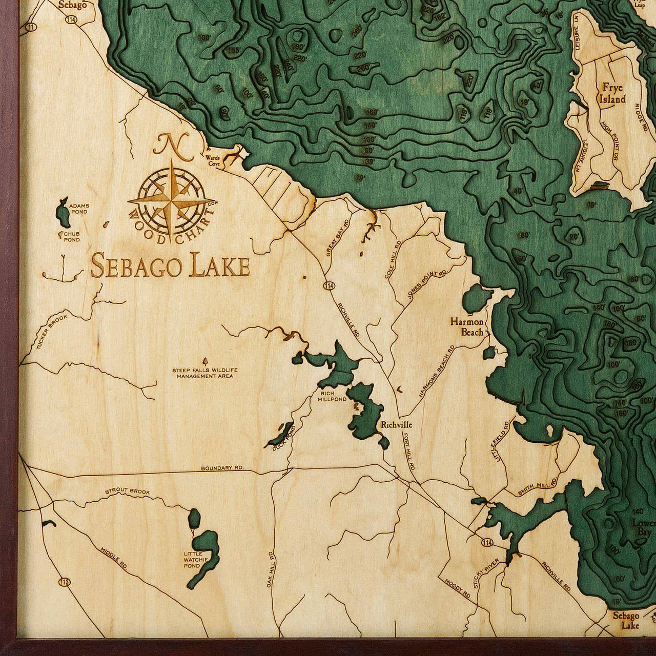 Sebago Lake, Maine by 3D Nautical Wood Maps