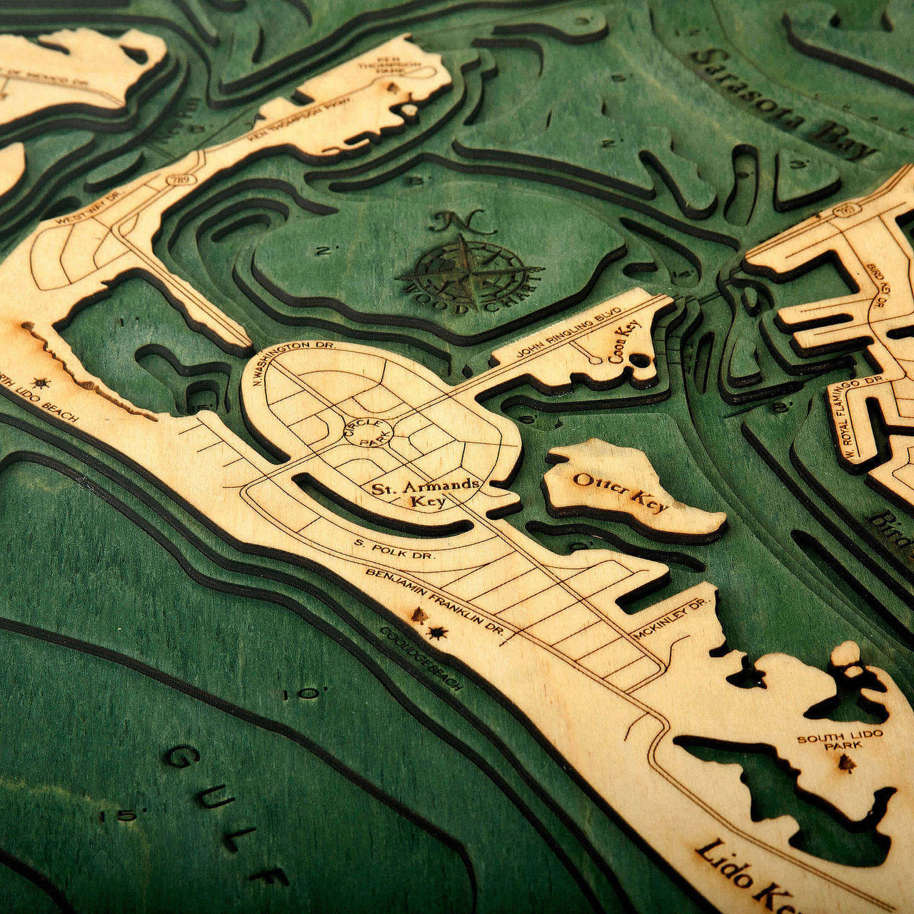 Lido Key and Siesta Key, Florida by 3D Nautical Wood Maps
