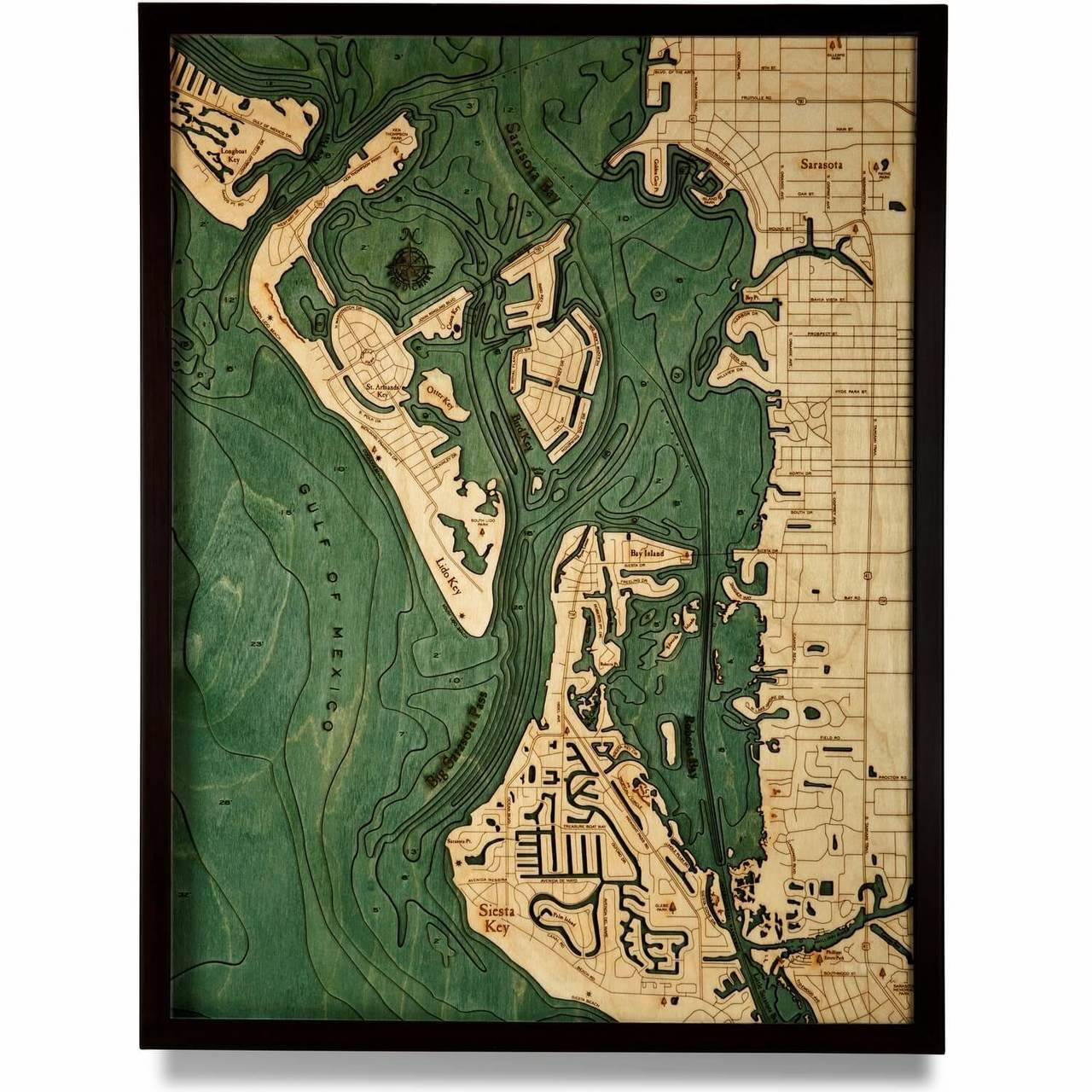 Lido Key and Siesta Key, Florida by 3D Nautical Wood Maps