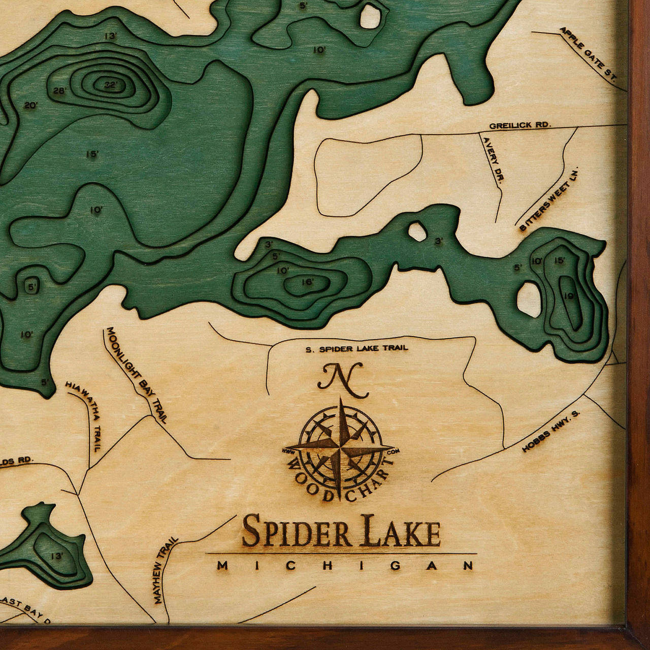 Spider Lake - Nautical Wood Maps - 3D Wall Decor