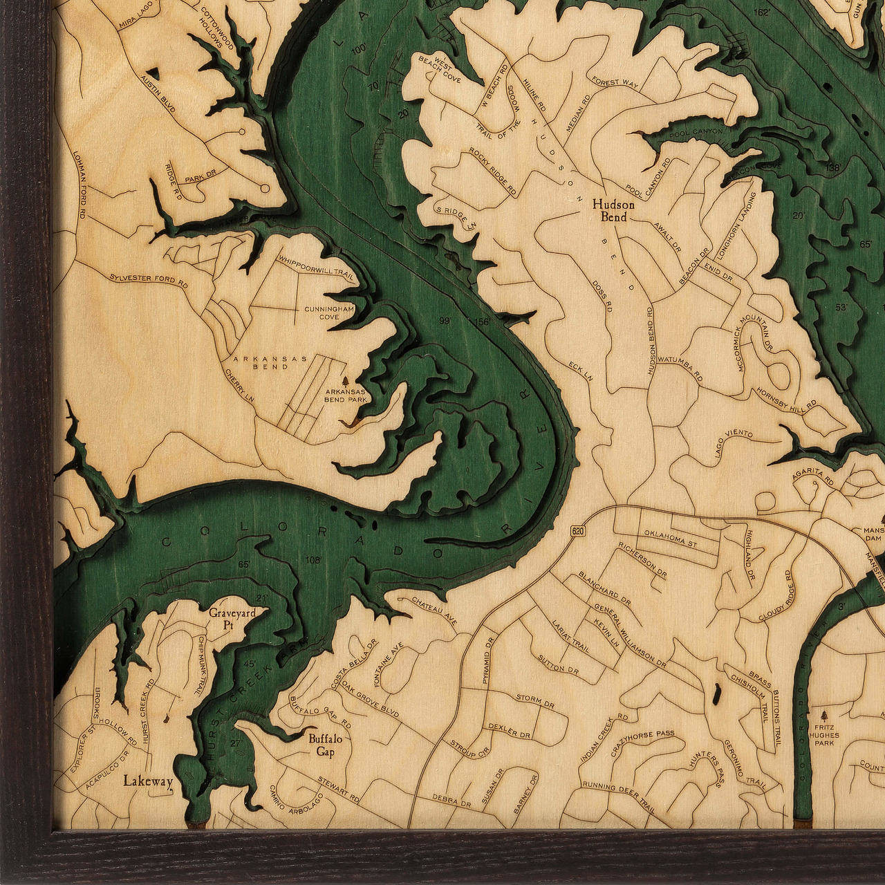 Lake Travis, Texas by 3D Nautical Wood Maps