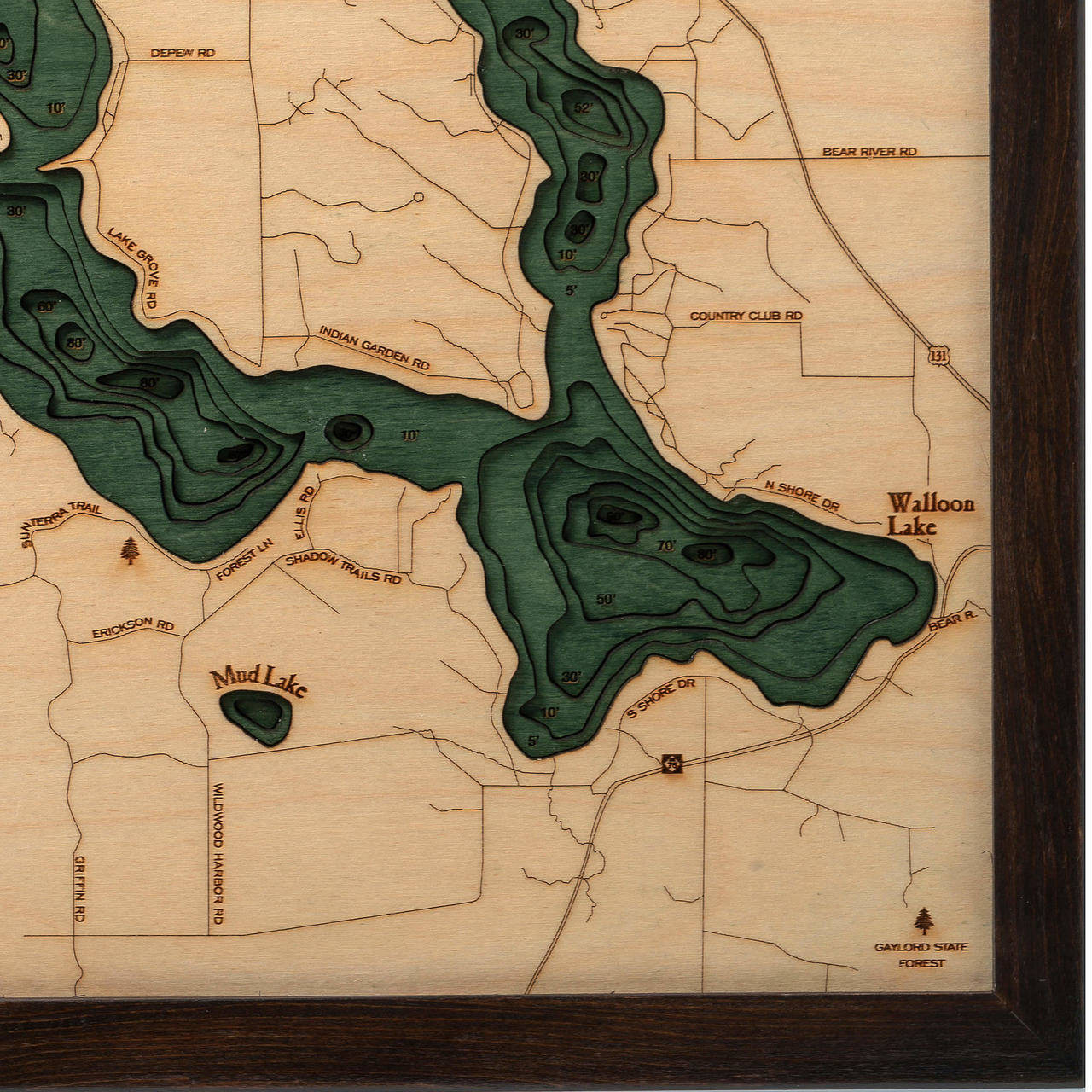 Walloon Lake - Nautical Wood Maps - 3D Wall Decor