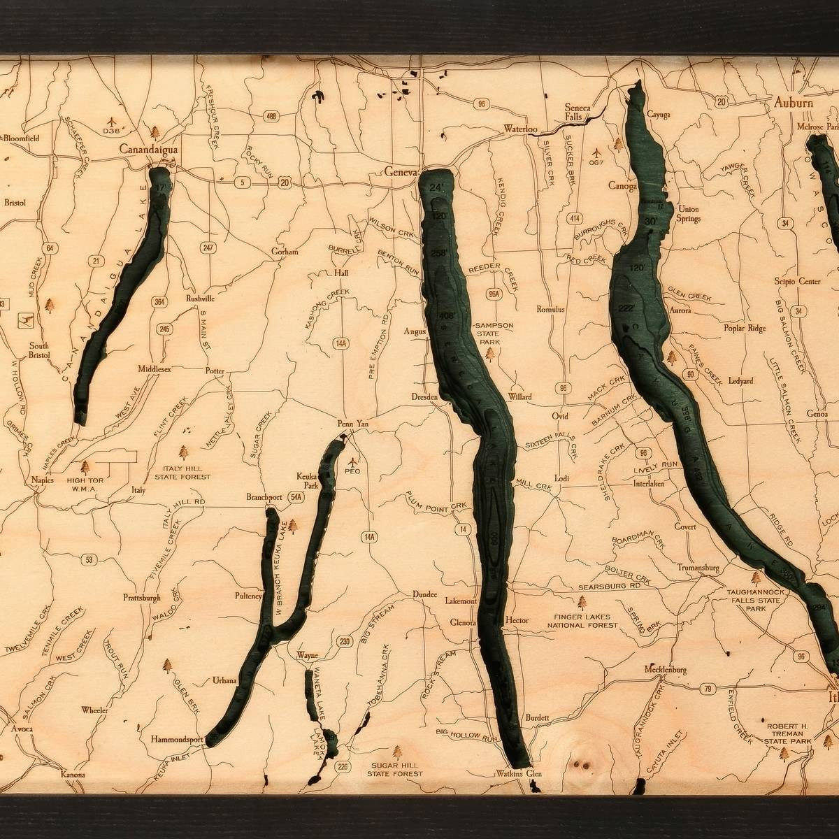 Finger Lakes - Nautical Wood Maps - 3D Wall Decor