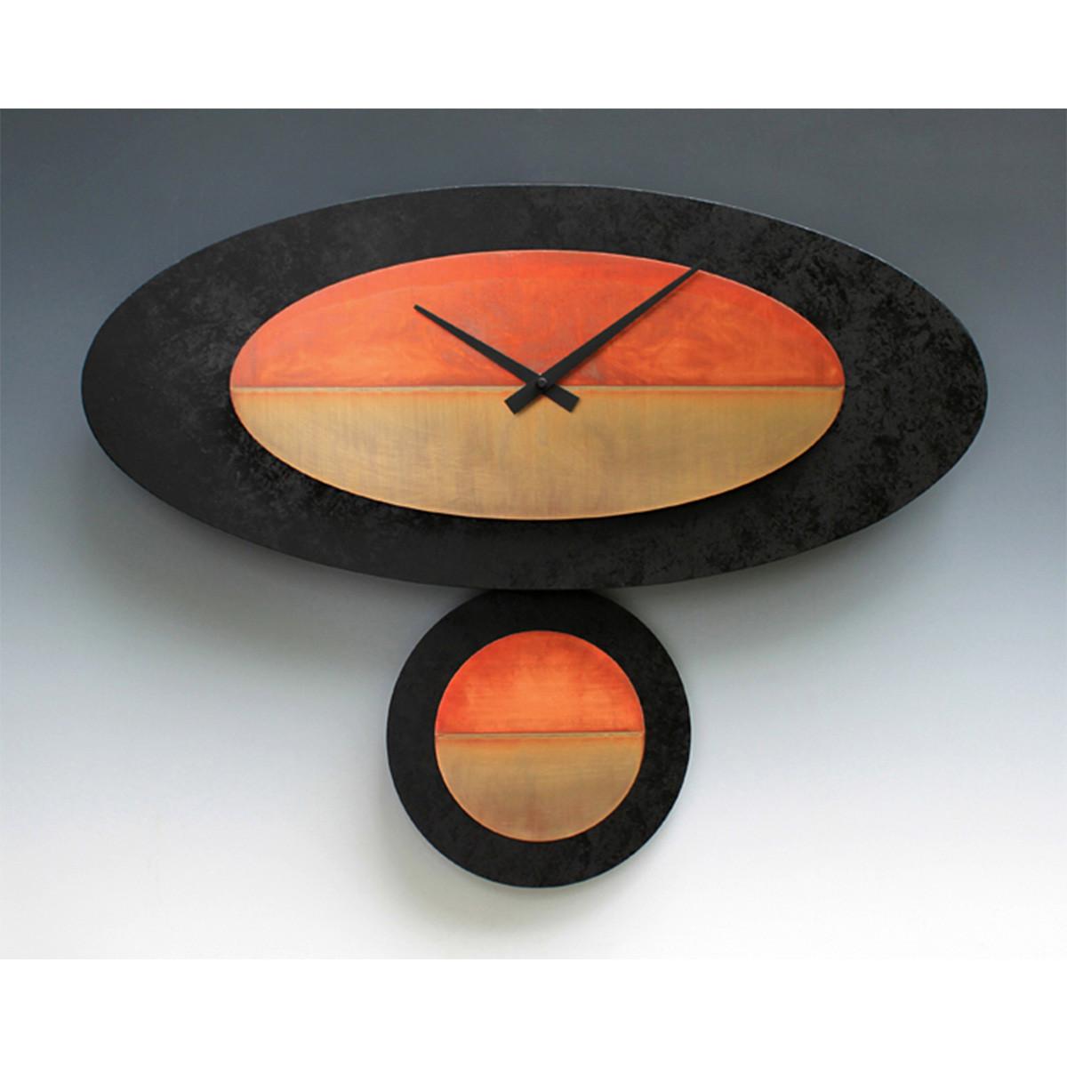 Oval Black & Copper Pendulum Clock by Leonie Lacouette
