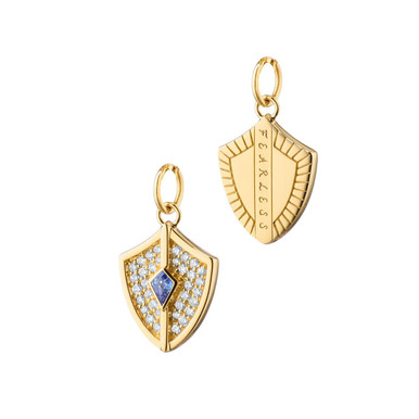 Mini Fearless Shield Charm with Pave Diamonds and Kite Blue Sapphire by ...