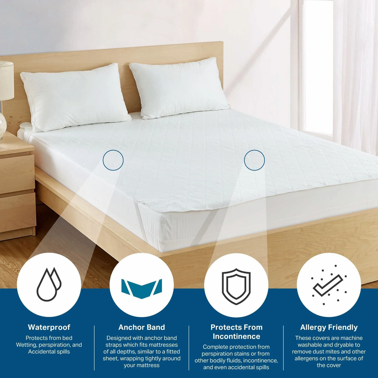 Bargoose 3 Ply Quilted Waterproof Mattress Pad W 2 Wide Anchor Bands