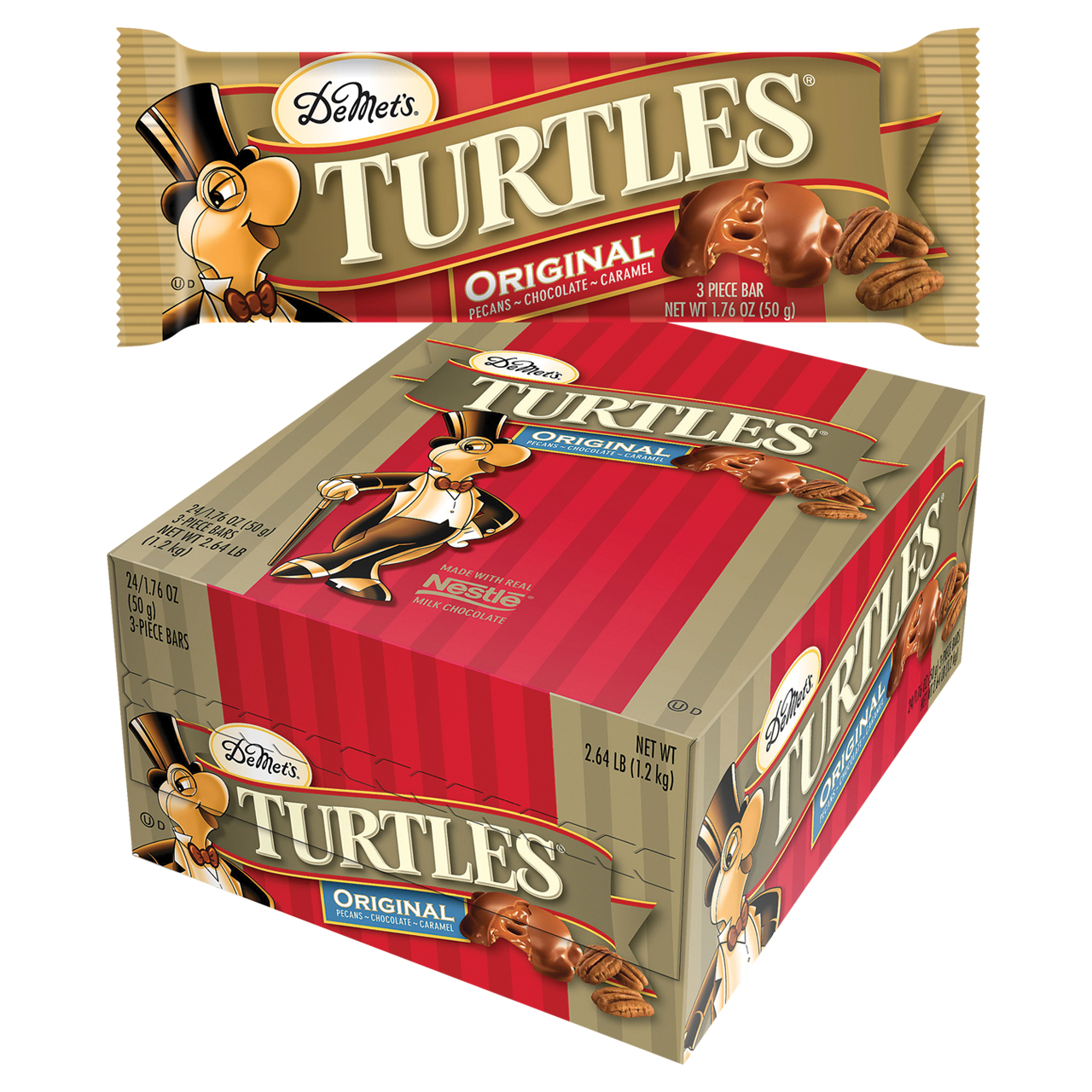 DeMet's Turtles Original 3-Piece Bar - 1.76oz | Cloverkey Hospital Gift ...