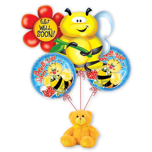 Balloon Bouquet with Plush Weight - Bee Better Soon Bee | Cloverkey ...