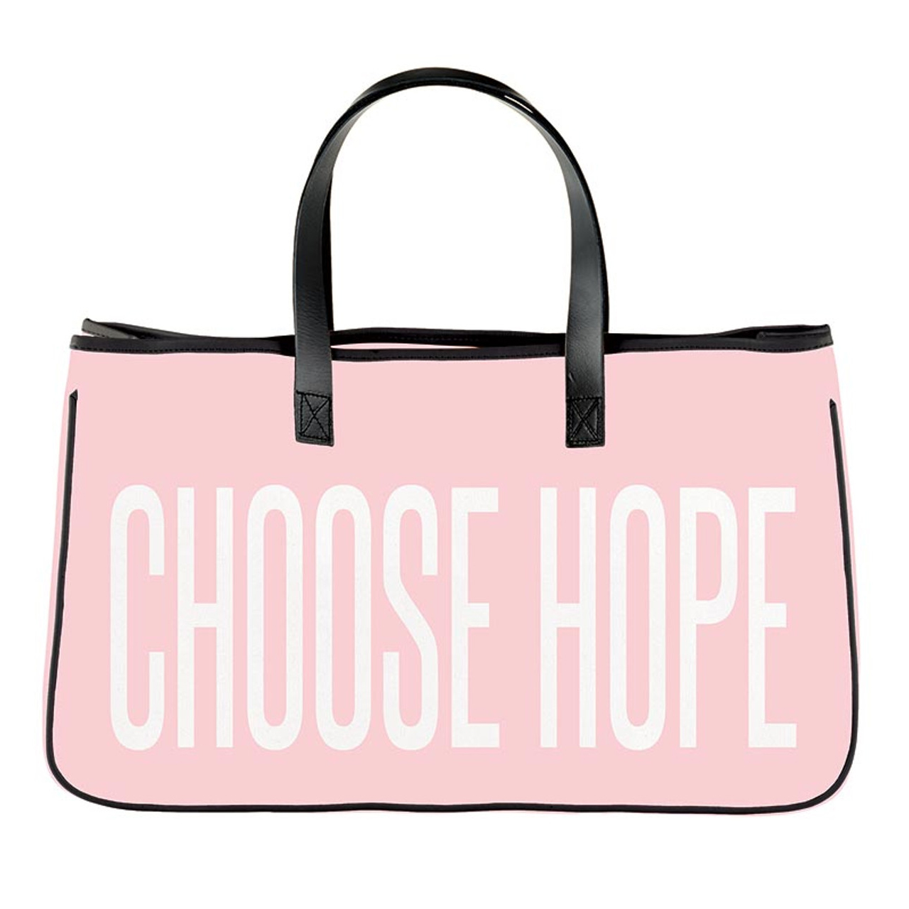 "Choose Hope" Canvas Tote Pink with Leather Handles | Cloverkey ...