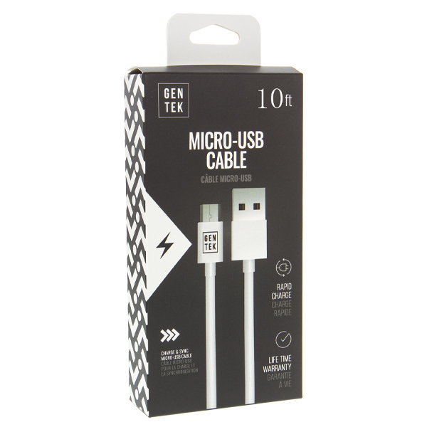 Gen Tek Micro USB to USB Android Charger - 10ft | Cloverkey Hospital ...
