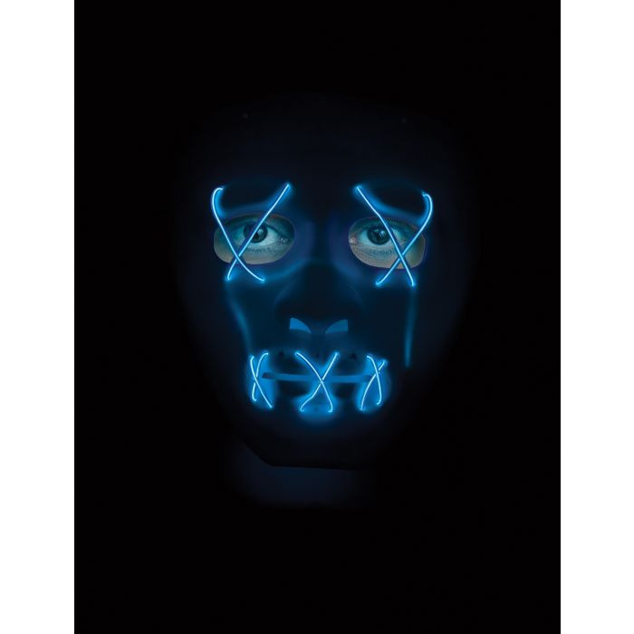 Purge Style White Mask With Blue LED Strings - The Costume Shoppe
