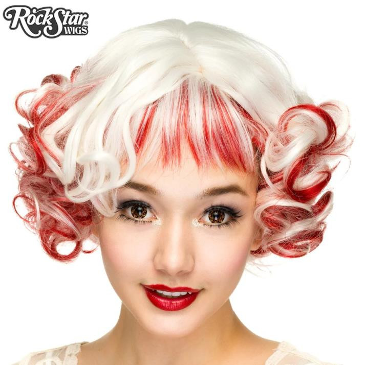 Rockstar Curly Bob Red & White Wig - The Costume Shoppe