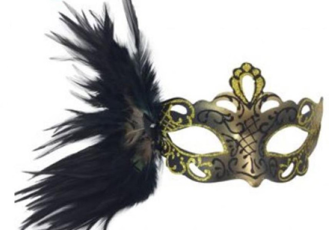 Gold Masquerade Mask with Side Feather Plume | Venetian and Masquerade ...