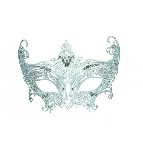 Masquerade Mask Laser-Cut White Venetian With Stones | Masquerade ...