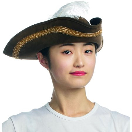 Leatherlike Pirate Hat with Feather - Brown | Pirates & Buccaneers ...