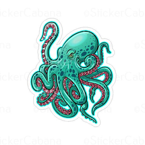 Teal Angry Octopus | Sticker Cabana | Vinyl Stickers - The Costume Shoppe