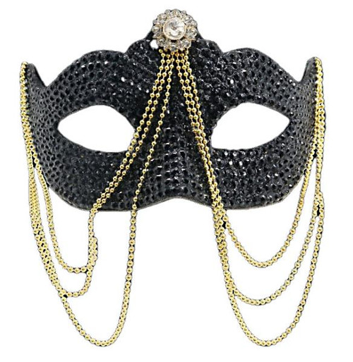 Black Rhinestone Masquerade Mask with Chains | Venetian and Masquerade ...