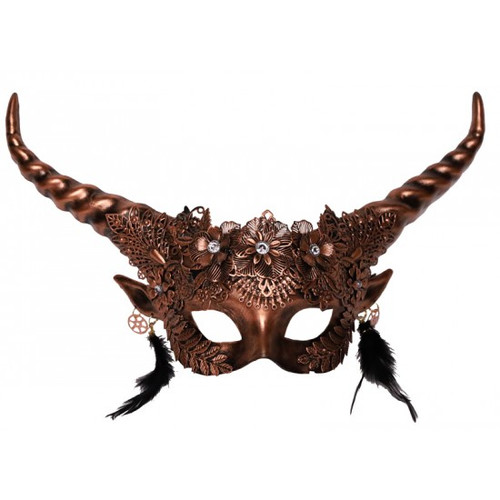 Copper Horned floral Faun Voodoo Masquerade Mask | Venetian and ...