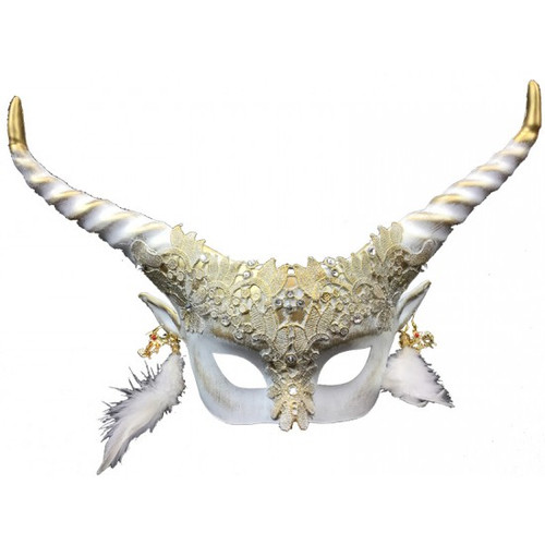White Lace Rhinestone Faun Voodoo Masquerade Mask | Venetian and ...