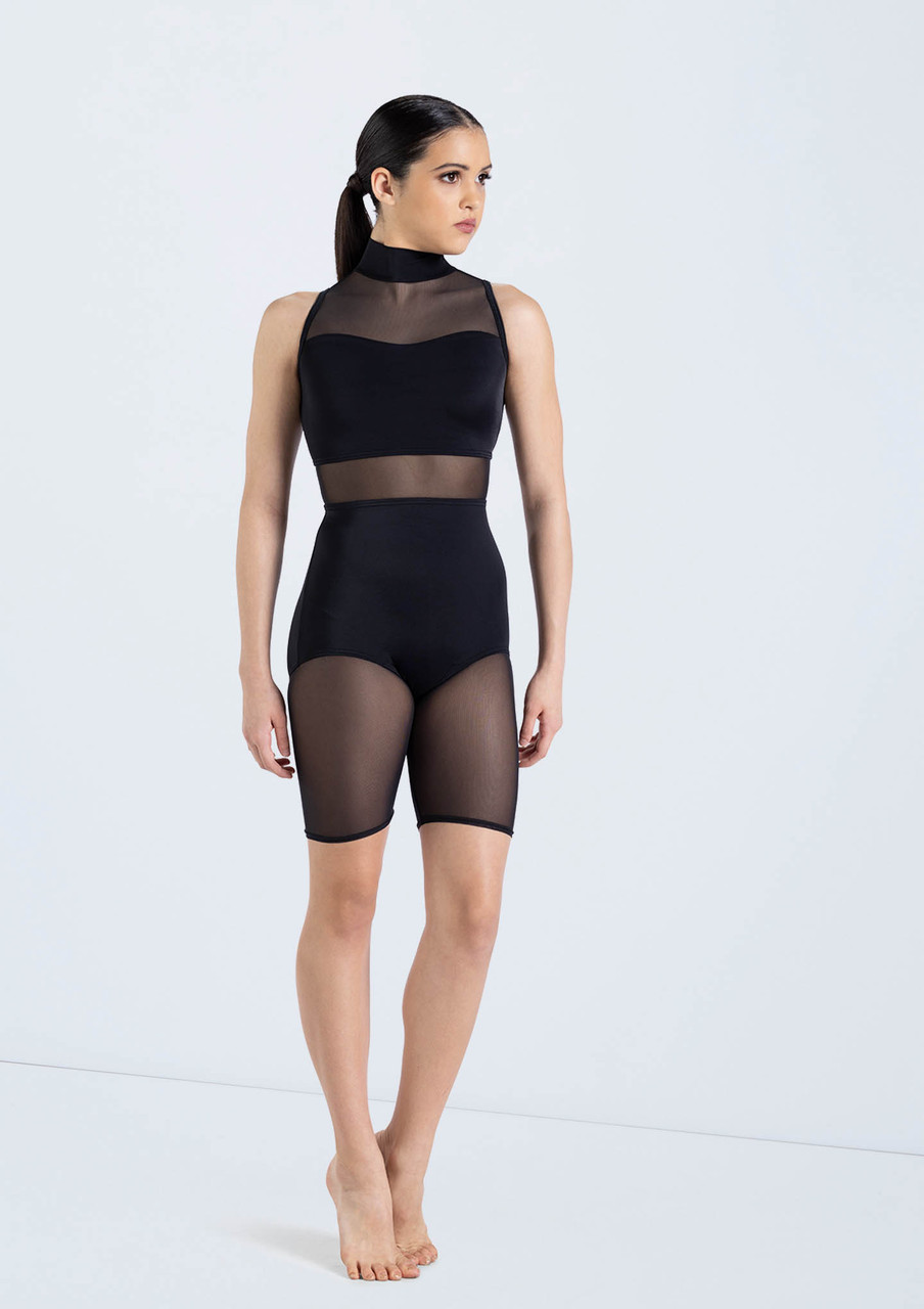 Weissman Mesh Inset Bike Short Unitard Move Dance Fr