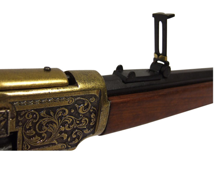 Old West M1873 Engraved Brass Trim Replica Lever Action Rifle Non ...