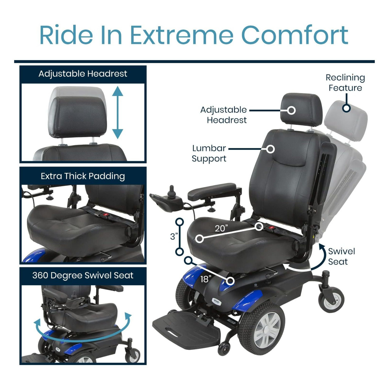 Vive Model V Electric Wheelchair with Captain's Seat