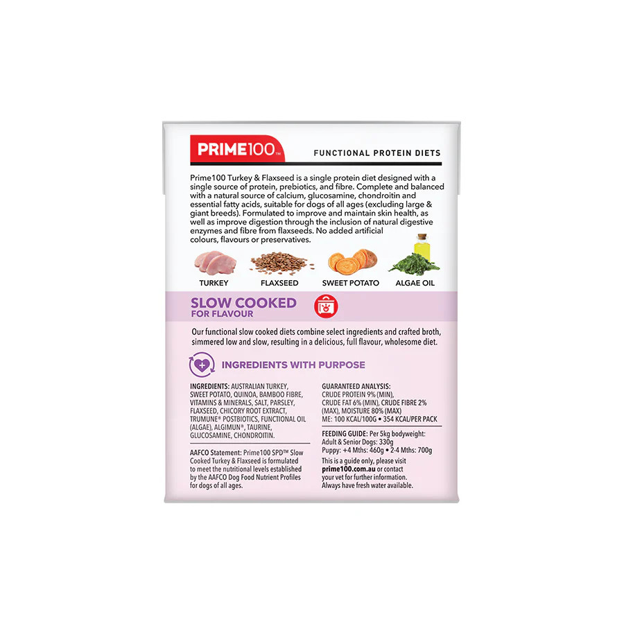 Prime 100 - SPD™ Slow Cooked Turkey & Flaxseed 354g - Mooey's Pty Ltd