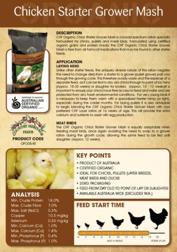 Country Heritage Organic Chick Starter/Grower Mash 20kg - Mooey's Pty Ltd