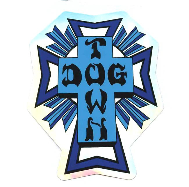 Dogtown Skateboards Holographic Blue Cross Logo Sticker