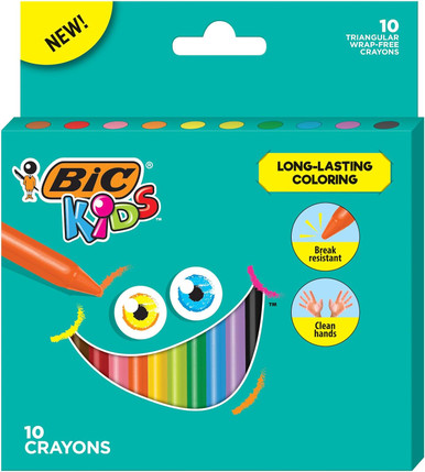 BIC Kids Triangular Crayons, Assorted Colors 10pk