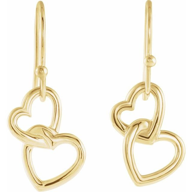 14K Yellow Gold Interlocking Heart Dangle Earrings - Gracious Rose Jewelry