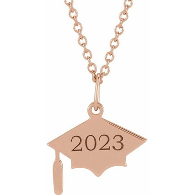 14K Rose Gold Engravable Graduation Cap Necklace - Gracious Rose Jewelry