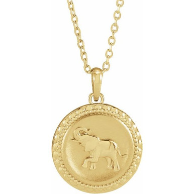 14K Yellow Gold Elephant Disc Necklace - Gracious Rose Jewelry