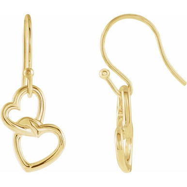 14K Yellow Gold Interlocking Heart Dangle Earrings - Gracious Rose Jewelry
