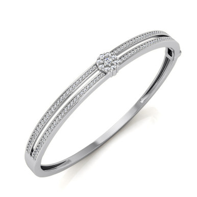 Platinum Diamond Bangle with Diamond Flower - PlatinumOnly