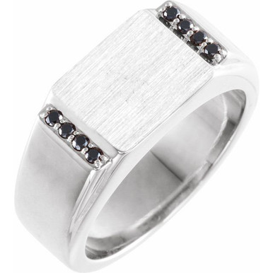 Natural Black Diamond Platinum Signet Ring - PlatinumOnly