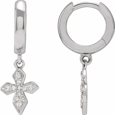 Platinum Diamond Cross Hoop Earrings - PlatinumOnly