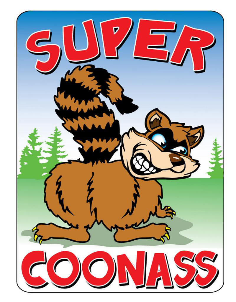 Super Coonass - Postcard Sized Vinyl Sticker 5.5" x 4.25" - Blacklight.com